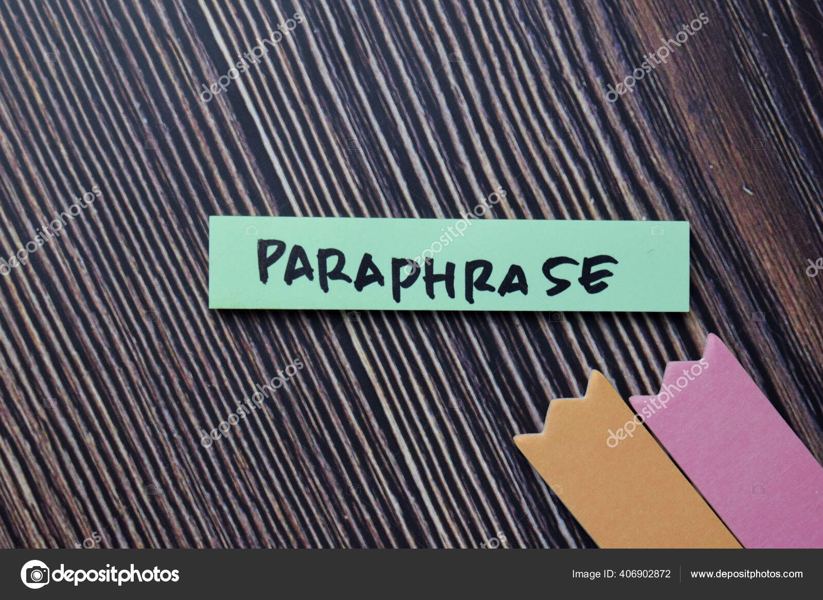 Paraphrase Write Sticky Notes Isolated Office Desk — Stock Photo ...