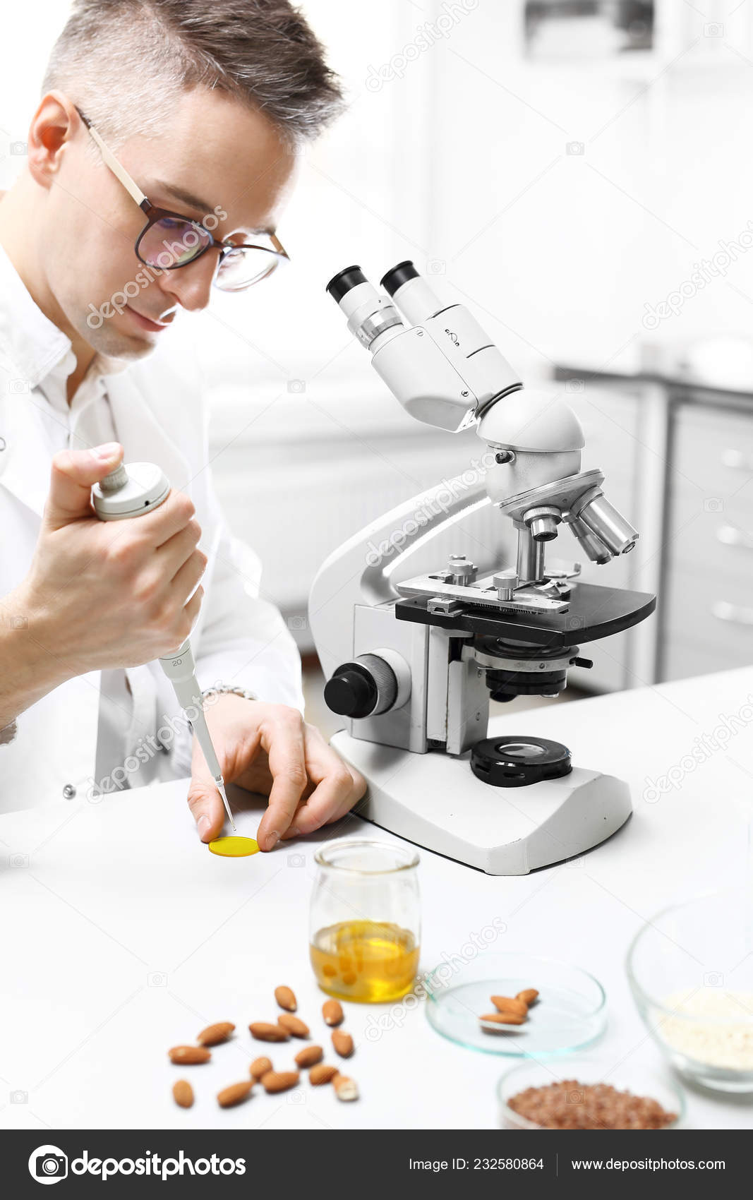 Examination Microscope Lab Technician Analyzes Microscope Laboratory ...