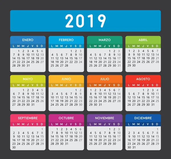 Español calendario 2019 imágenes de stock de arte vectorial | Depositphotos