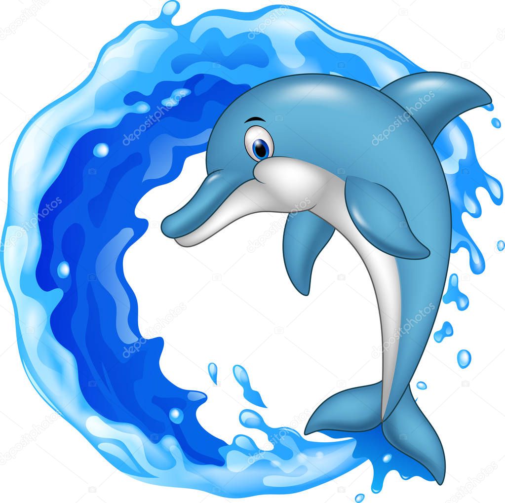 Delfín Dibujos Animados Saltando Aislado Sobre Fondo Blanco Vector de ...