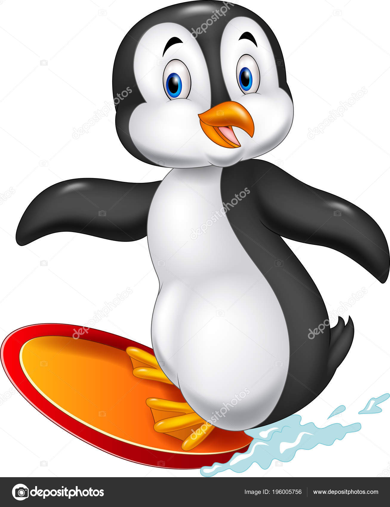 Cartoon Surfing Penguin Isolated White Background Stock Vector by ...