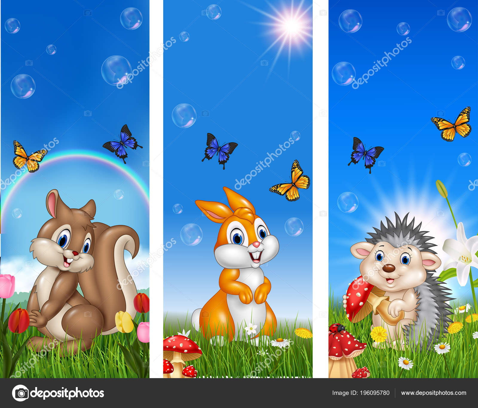 Set Tree Funny Animal Nature Background Stock Vector Image by ©tigatelu ...