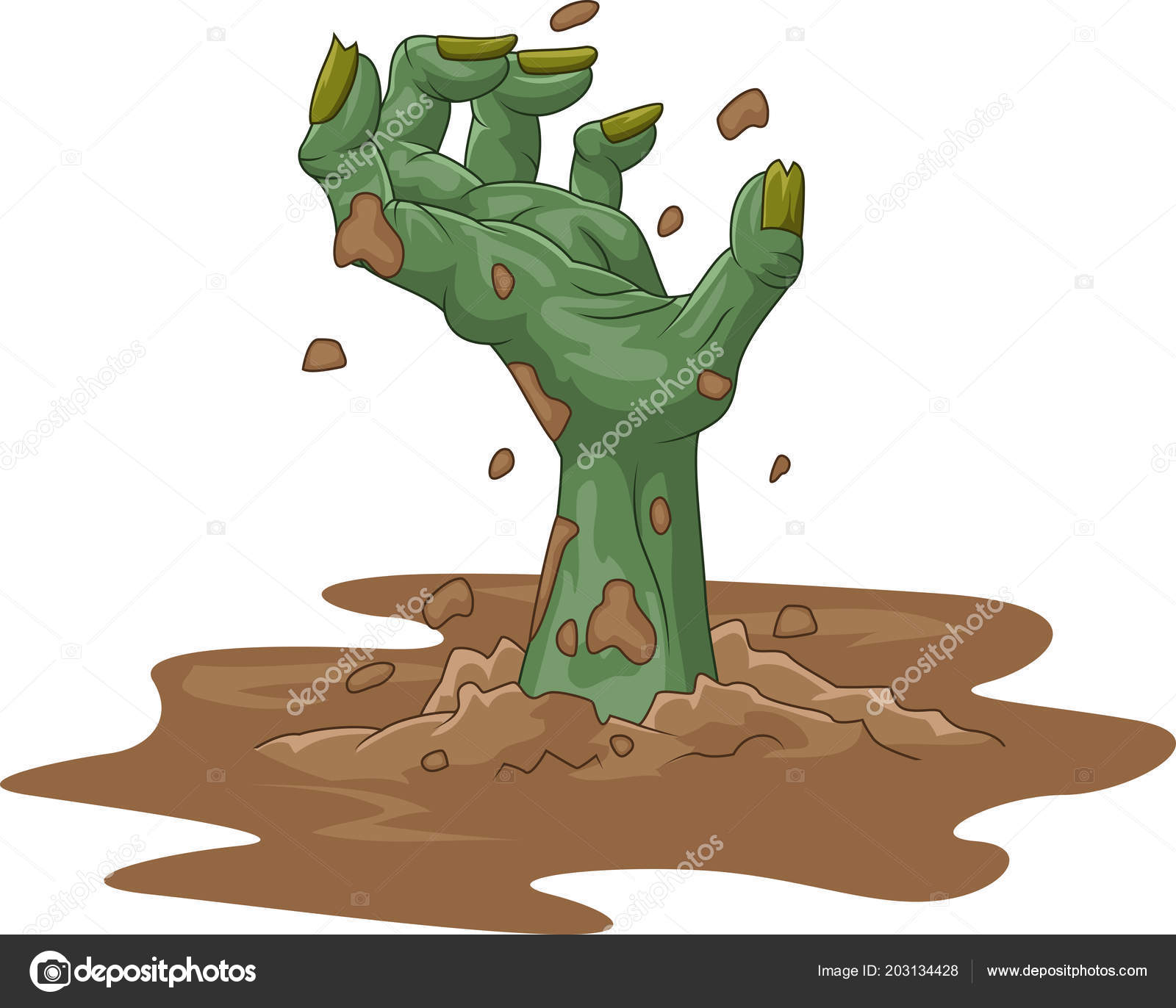 Dibujos Animados Zombi Mano Fuera Del Suelo Aislado Sobre Fondo Vector ...