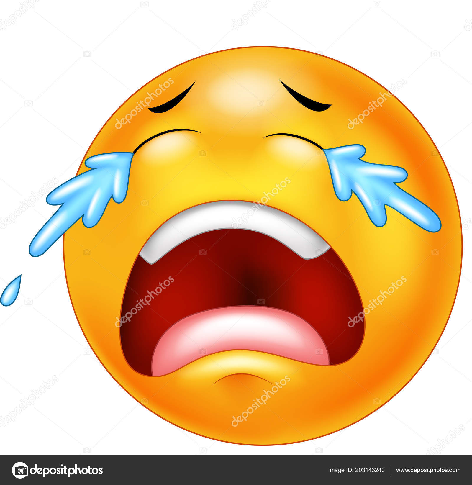 Een Triest Huilende Emoticon Smiley Gezicht Teken Met Tranen Stromen ...