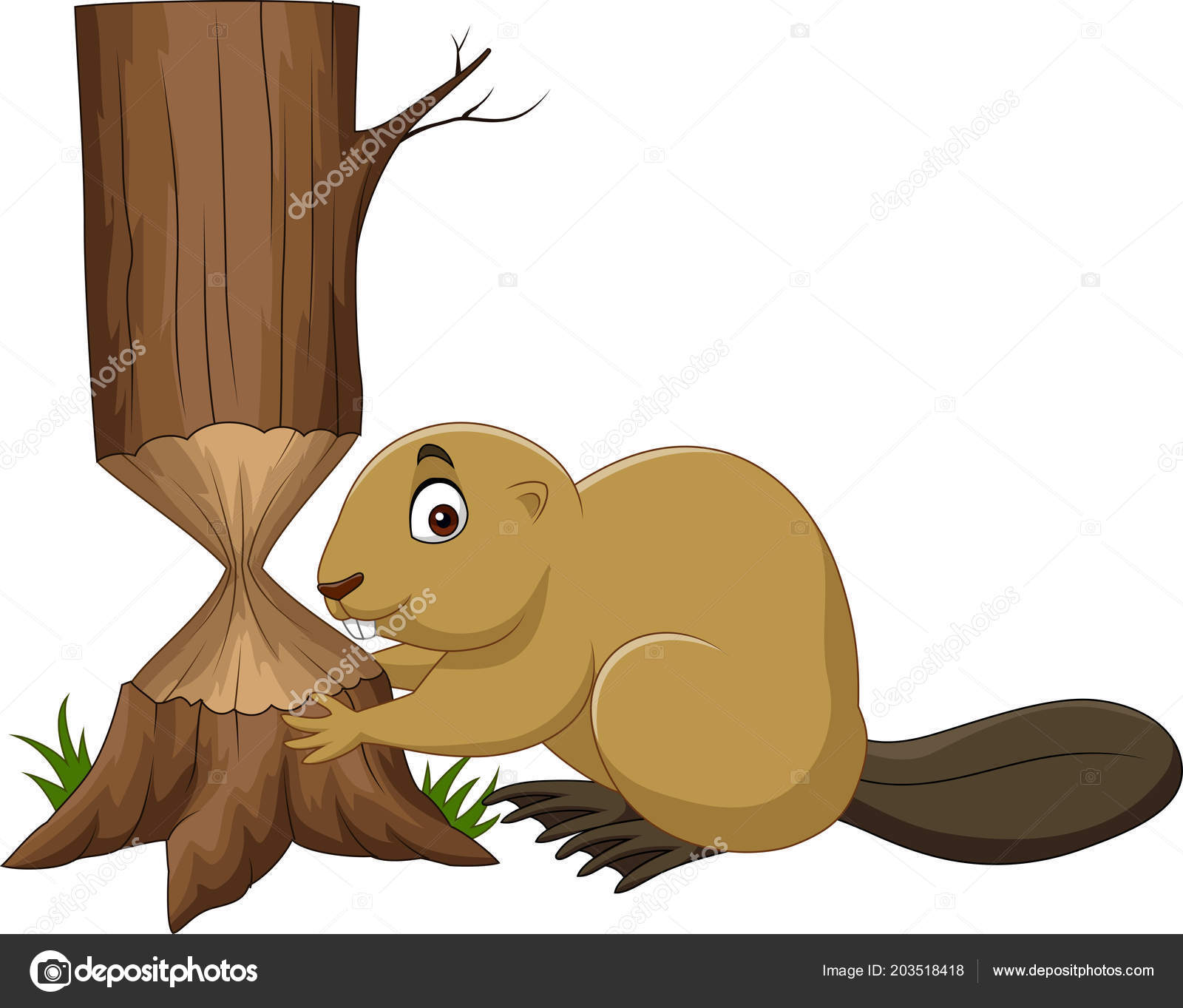 Cartoon Beaver Cutting Tree Isolated White Background Stock Vector by ...