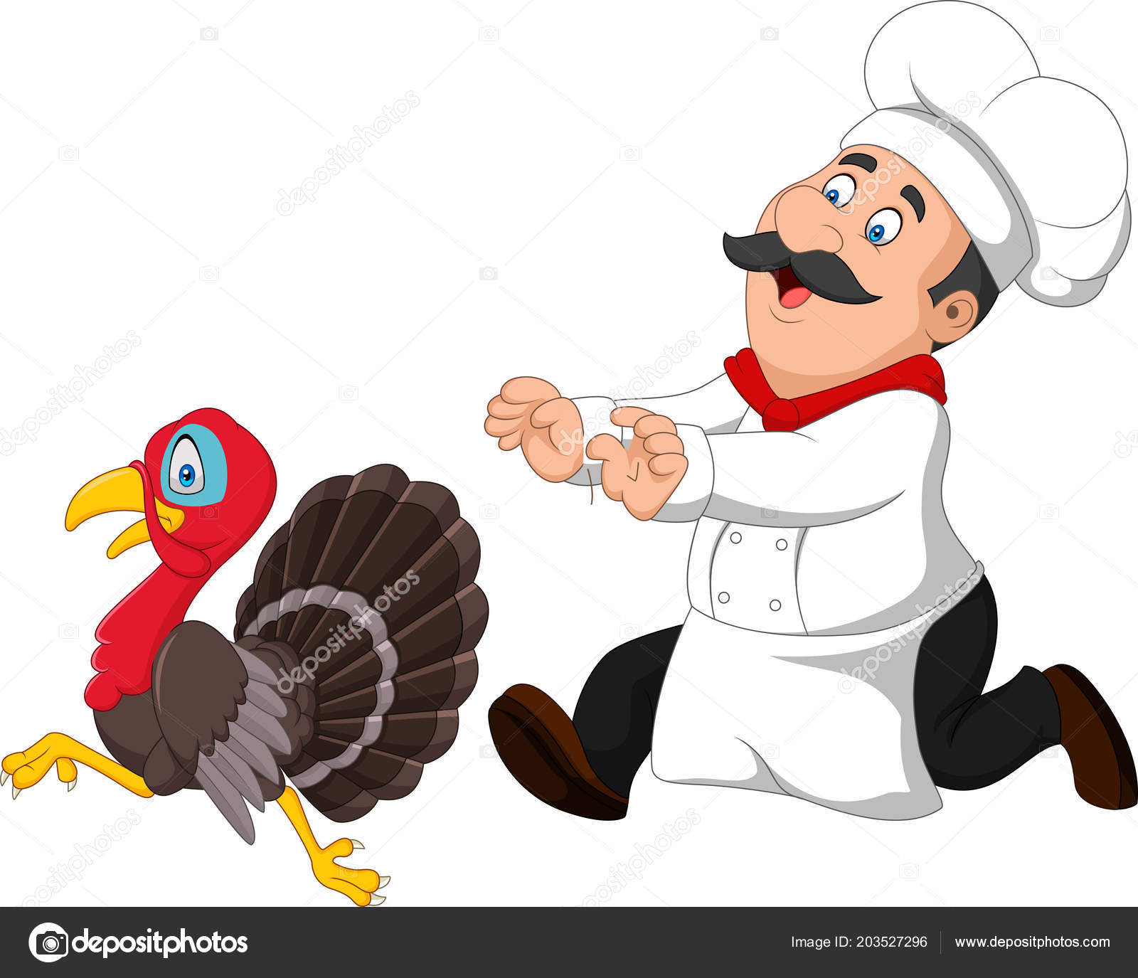 Chef Dibujos Animados Tratando Atrapar Pavo Vector de stock por ...
