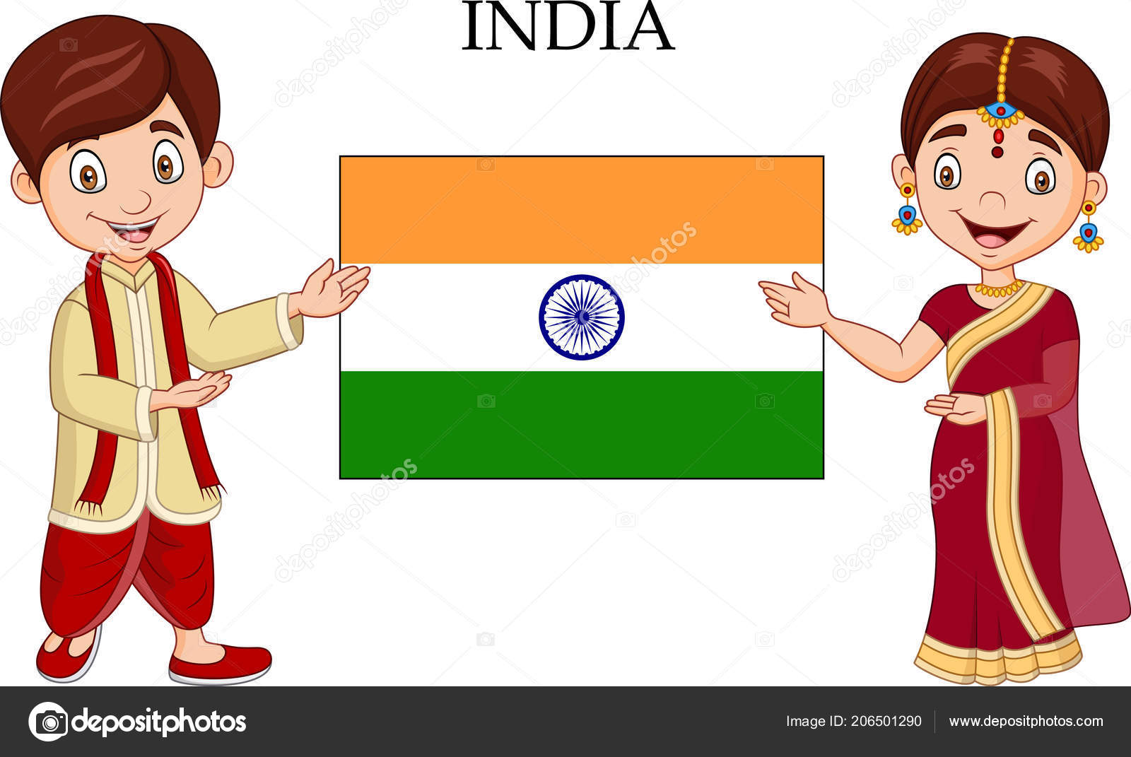 Ilustración Vectorial Pareja India Dibujos Animados Con Traje ...