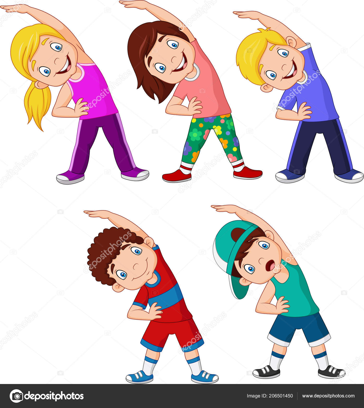 Vector Illustration Cartoon Little Kids Exercising White Background ⬇ ...
