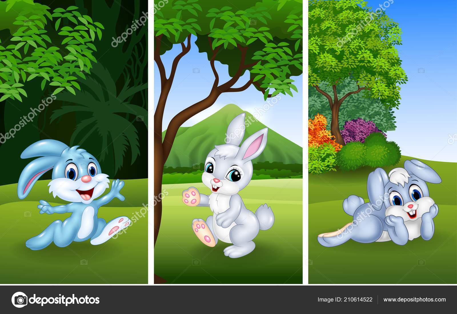 Vector Illustration Set Funny Rabbits Nature Background Stock Vector ...