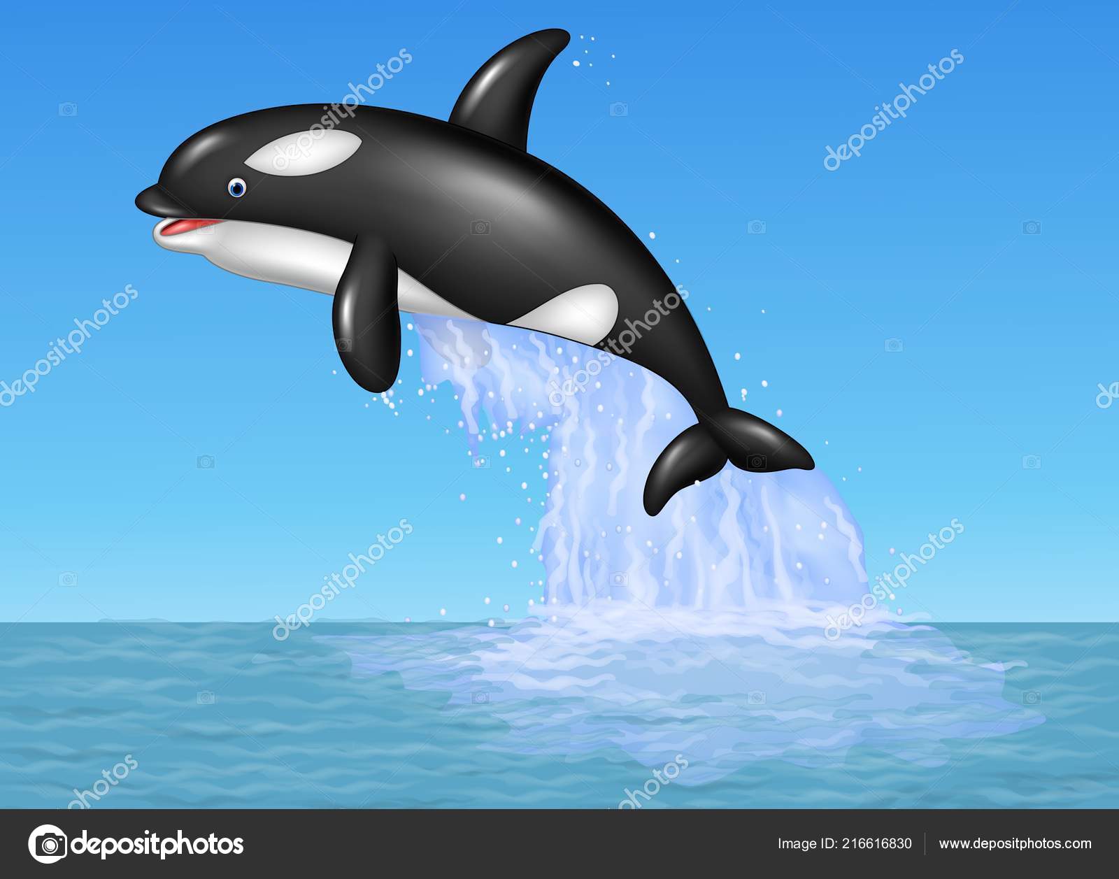 Vector Illustration Cartoon Orca Jumping Blue Ocean Background Stock ...