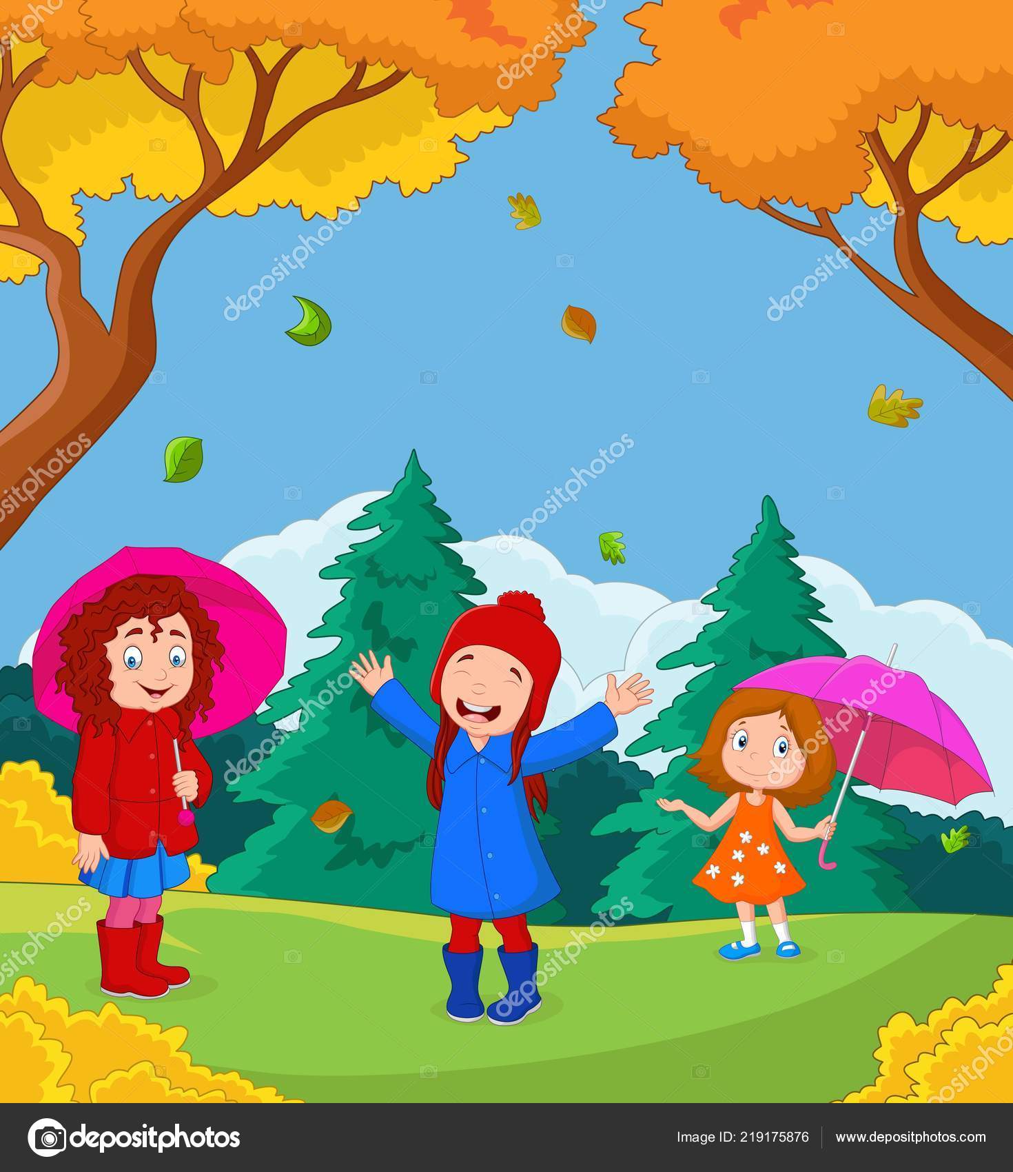 Vector Illustration Cartoon Happy Kid Playing Autumn Background Stock ...