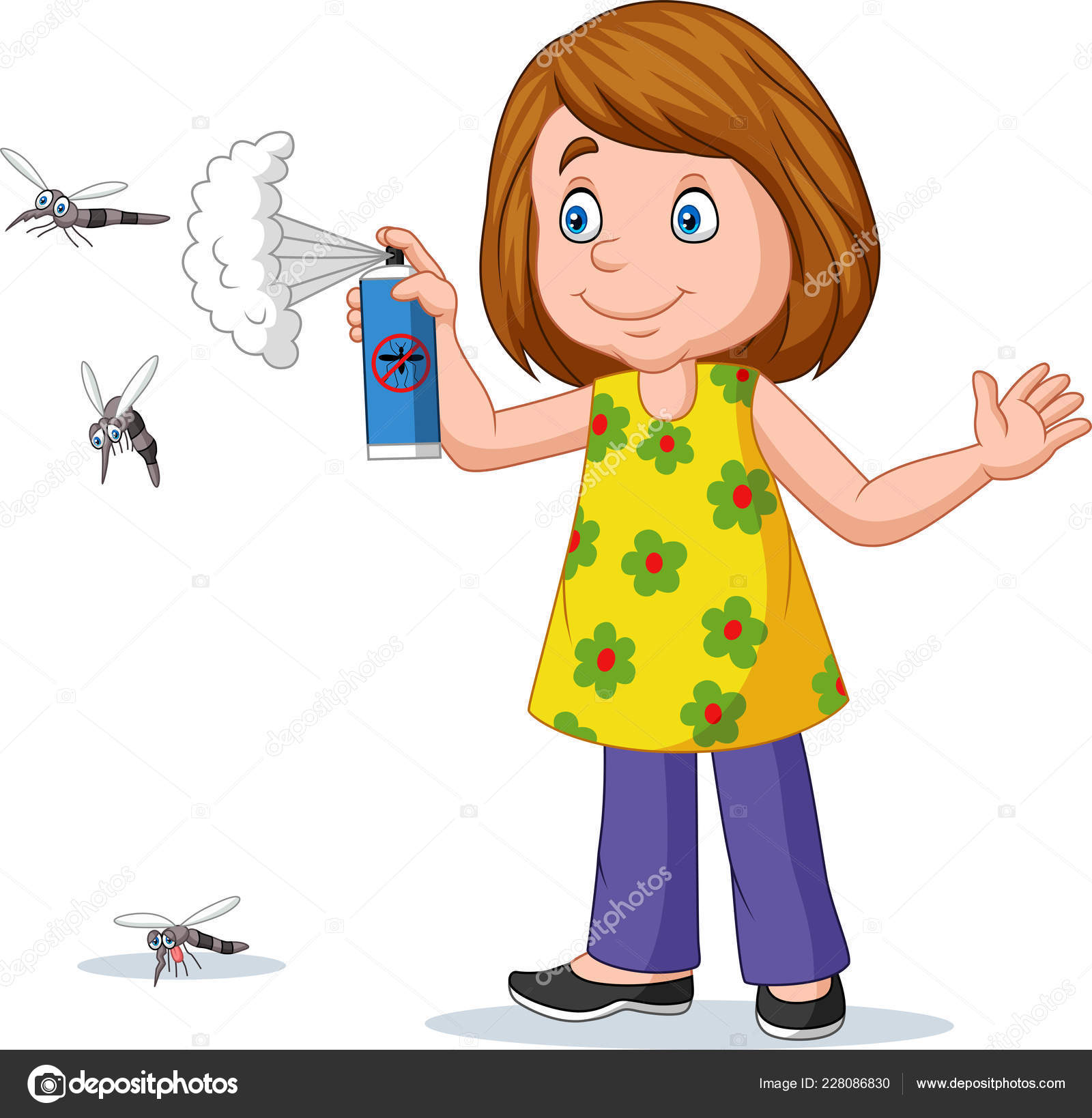 Vector Illustration Cartoon Girl Spraying Mosquito — Stock Vector ...