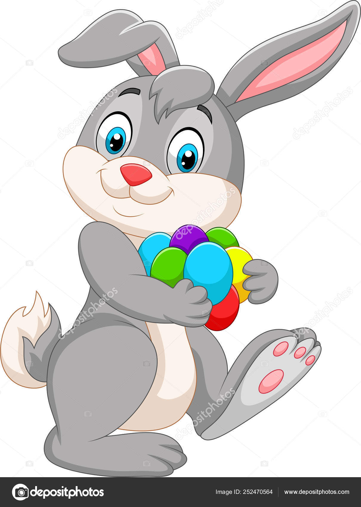 Vector Illustration Cartoon Easter Bunny Carrying Colorful Eggs Stock ...