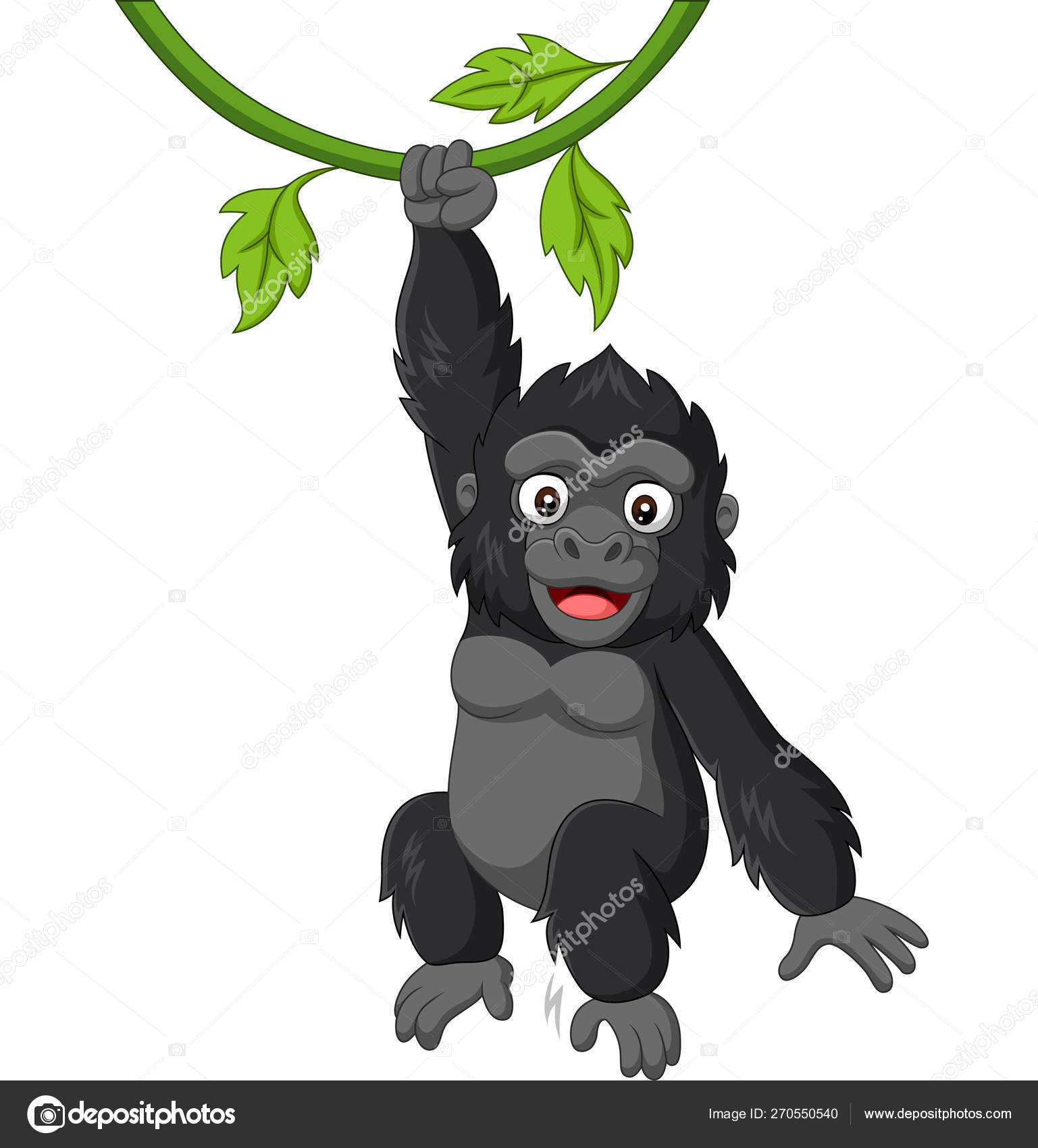 Vector Illustration Cartoon Baby Gorilla Hanging Tree Branch Stock ...