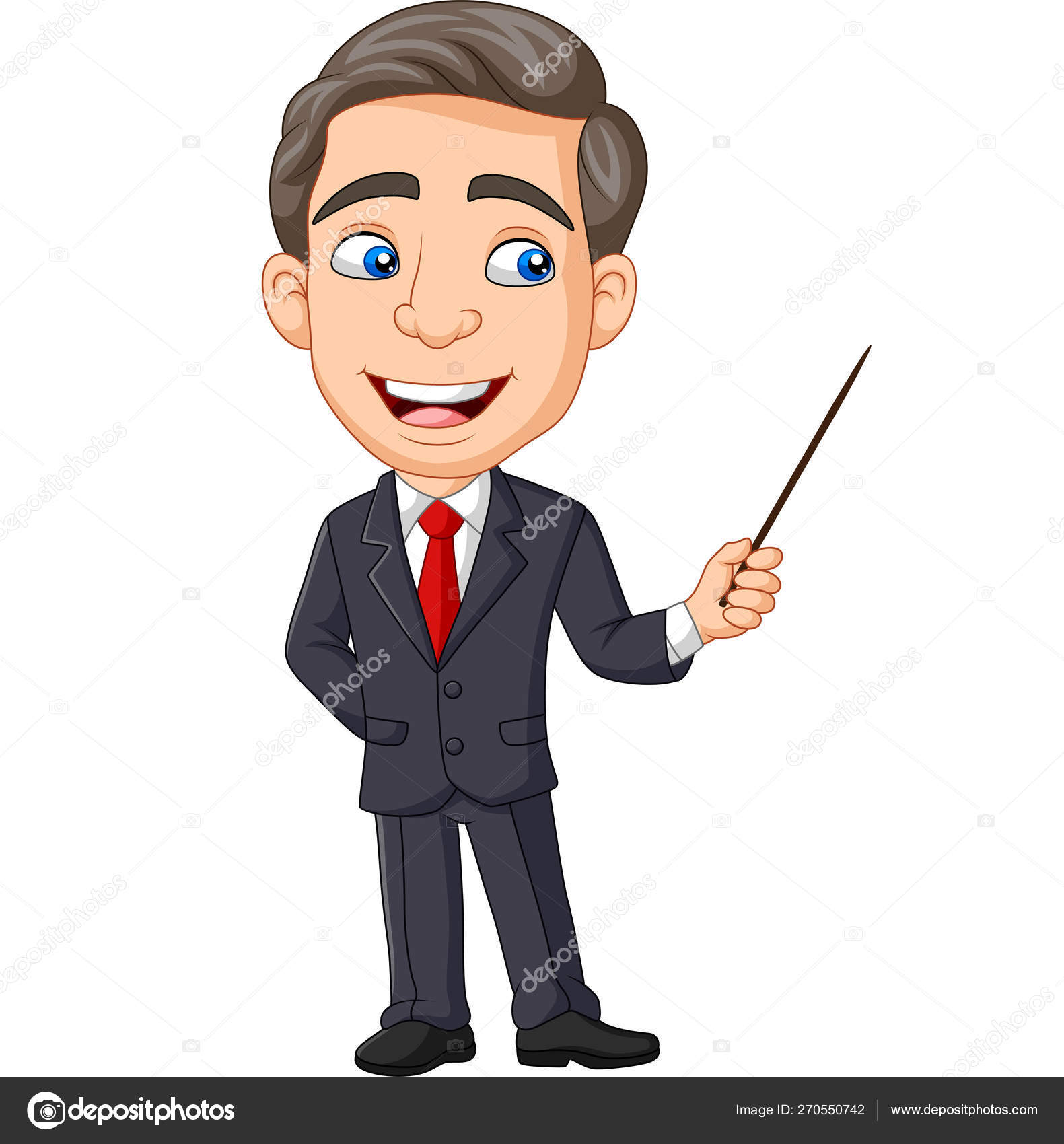 Vector Illustration Cartoon Young Businessman Presenting Pointer Stock ...