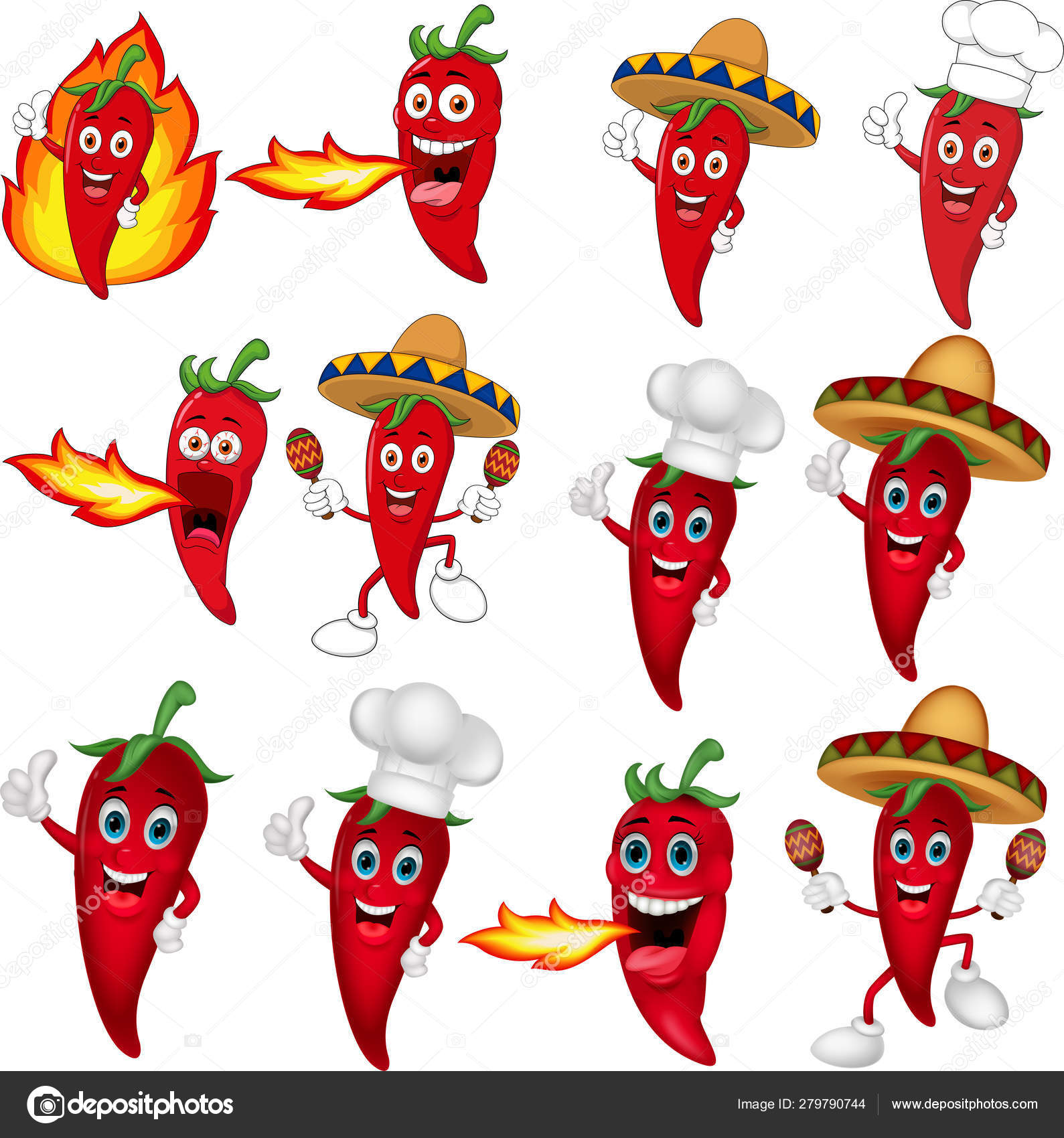 Ilustración Vectorial Conjunto Dibujos Animados Chiles Rojos Vector de ...