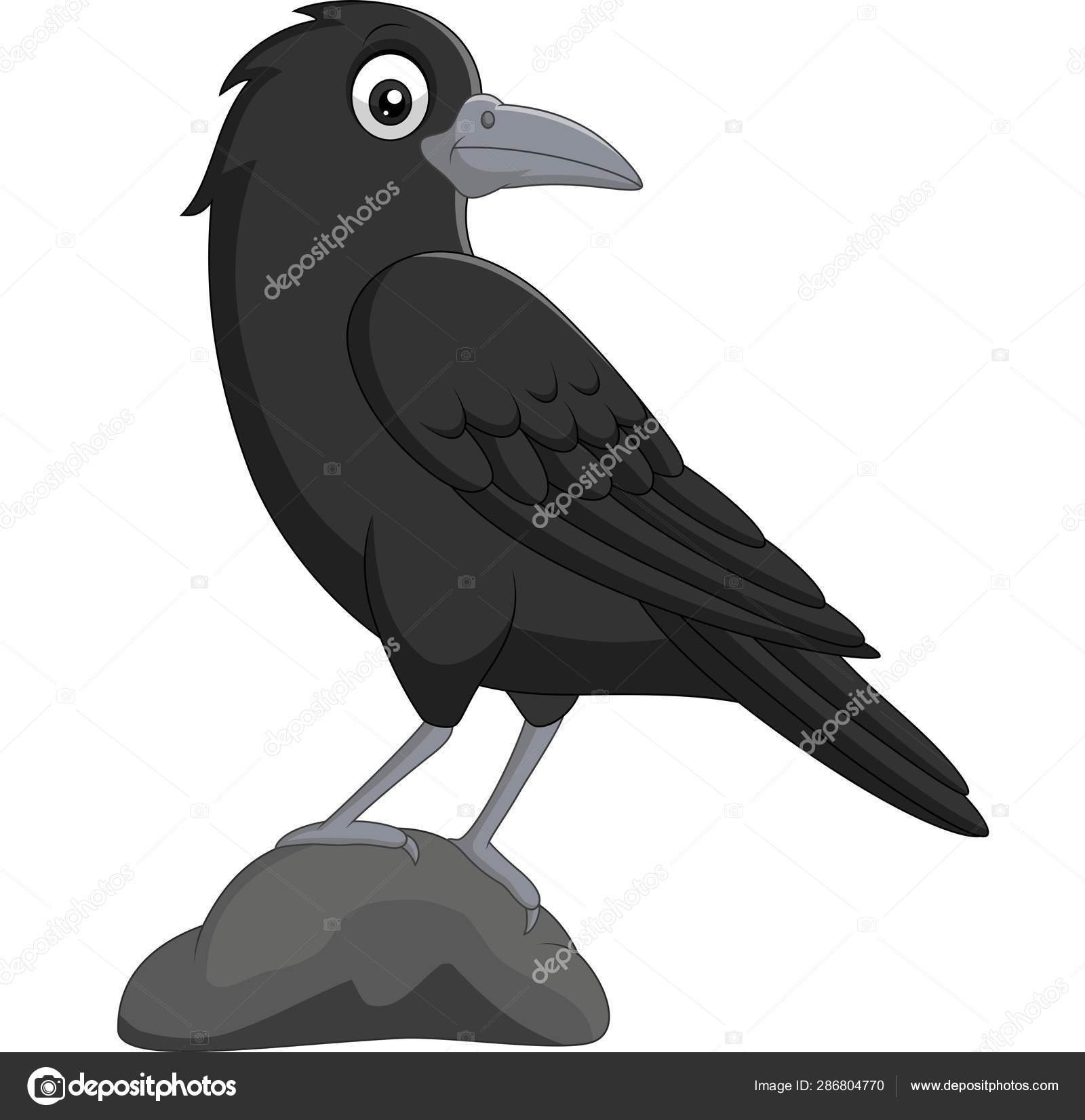 Ilustración Vectorial Cuervo Dibujos Animados Pie Piedra Sobre Fondo ...