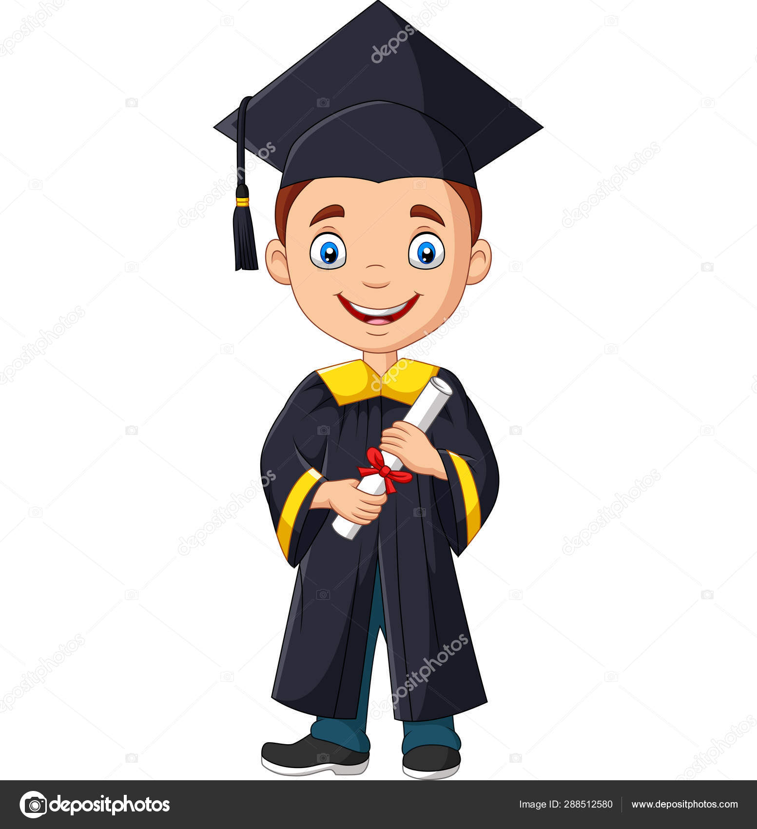 Vektor Ilustrasi Kartun Anak Laki Laki Wisuda Kostum Memegang Diploma ...