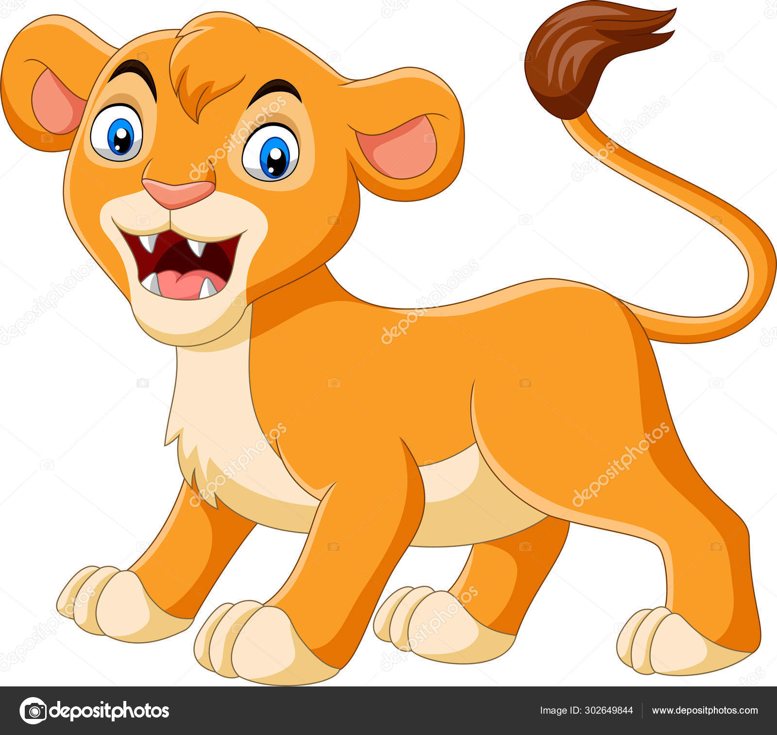 Ilustración Vectorial Leona Bebé Dibujos Animados Rugiendo Sobre Fondo ...