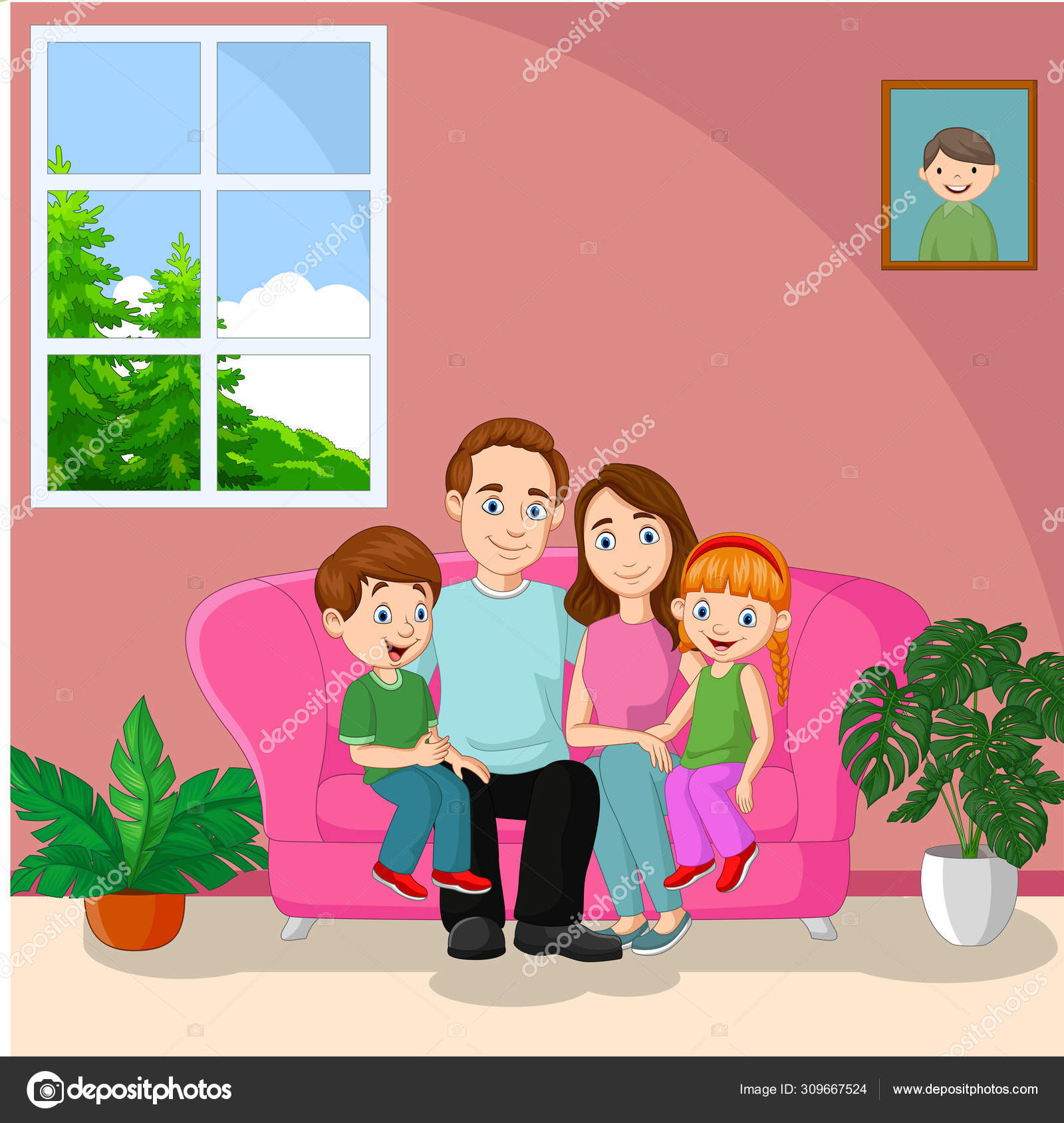 Vector Illustration Happy Family Sitting Sofa Stock Vector by ©tigatelu ...