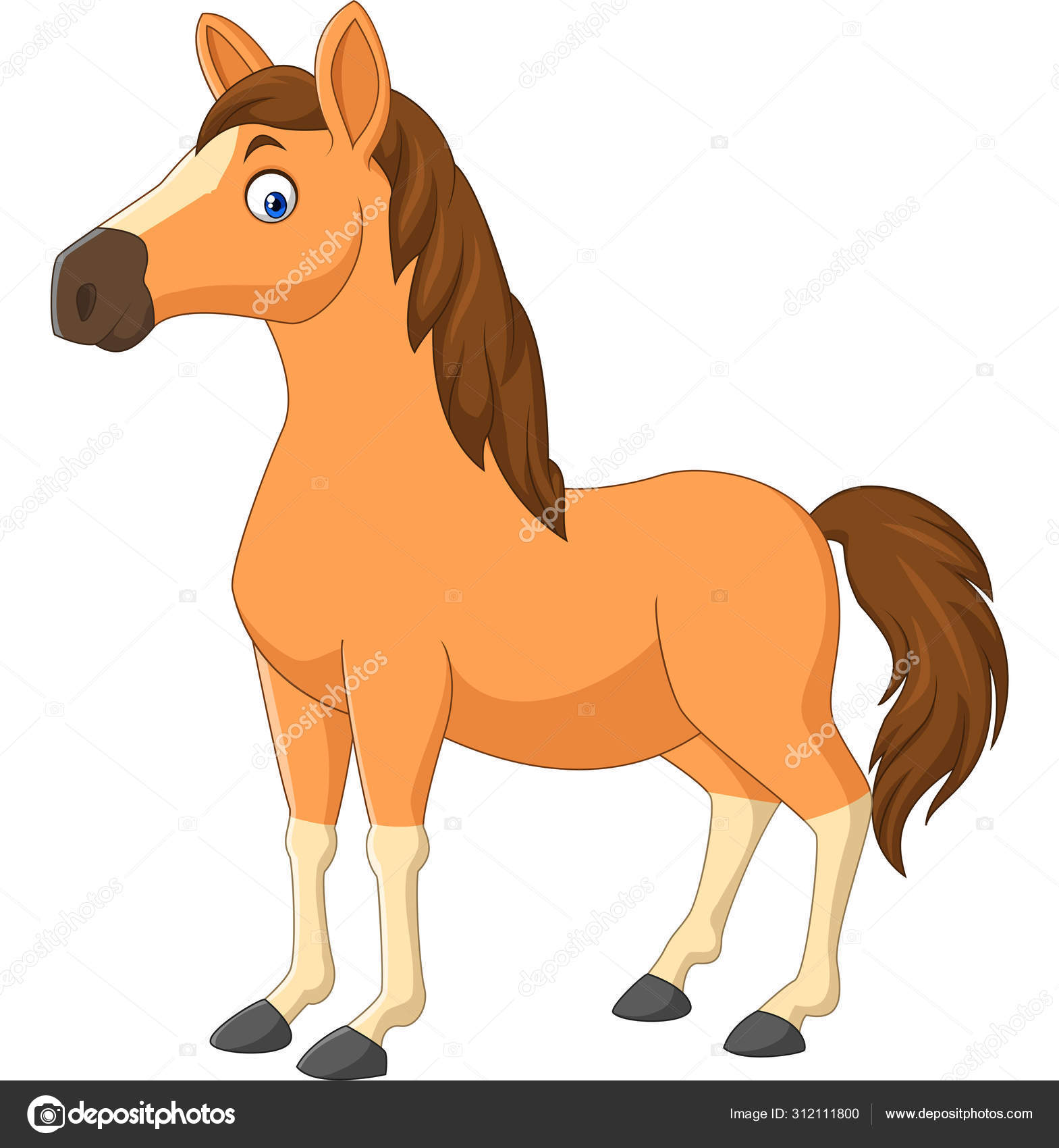 Illustration Vectorielle Cheval Brun Cartoon Isolé Sur Fond Blanc image ...