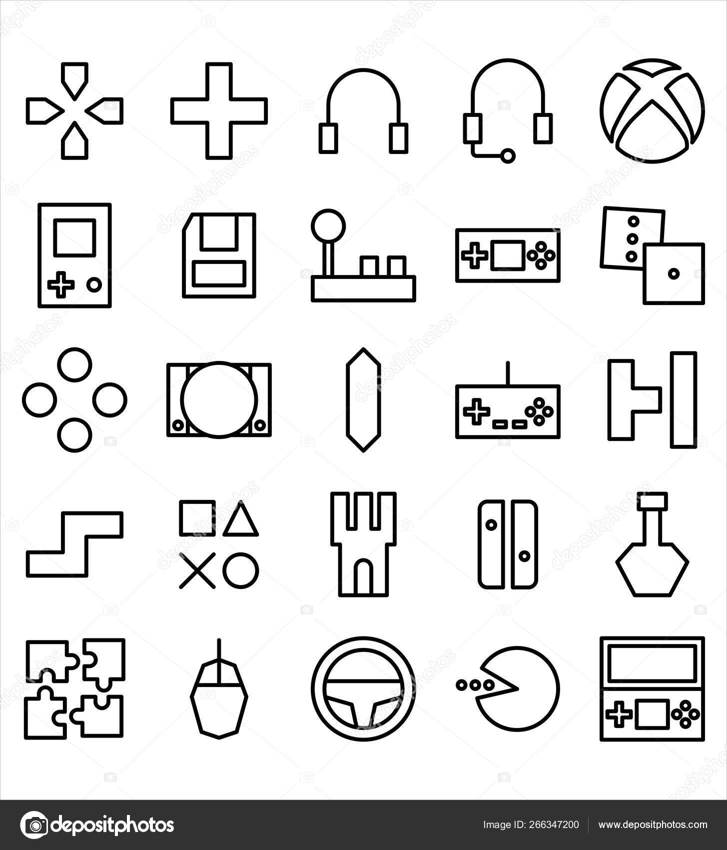Set of Video Game vector black line icon or illustration. Editable ...