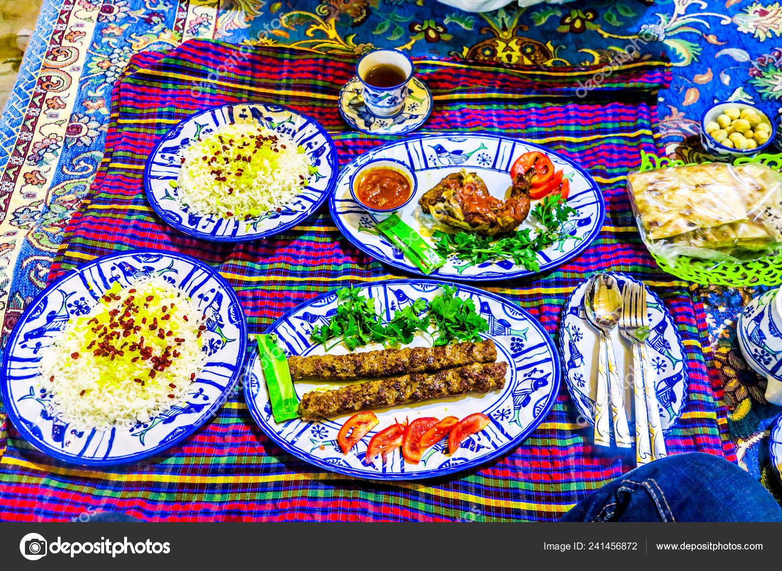 Iranian Beef Lamb Koobideh Rice Cutlery Tea Blanket — Stock Photo ...