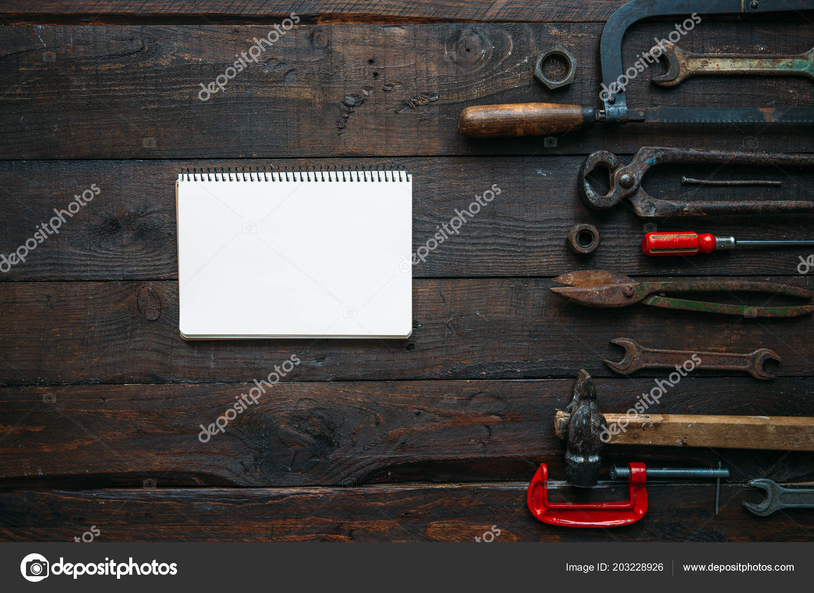 Vintage Tools Set Dark Brown Wooden Background Father's Day Concept ...