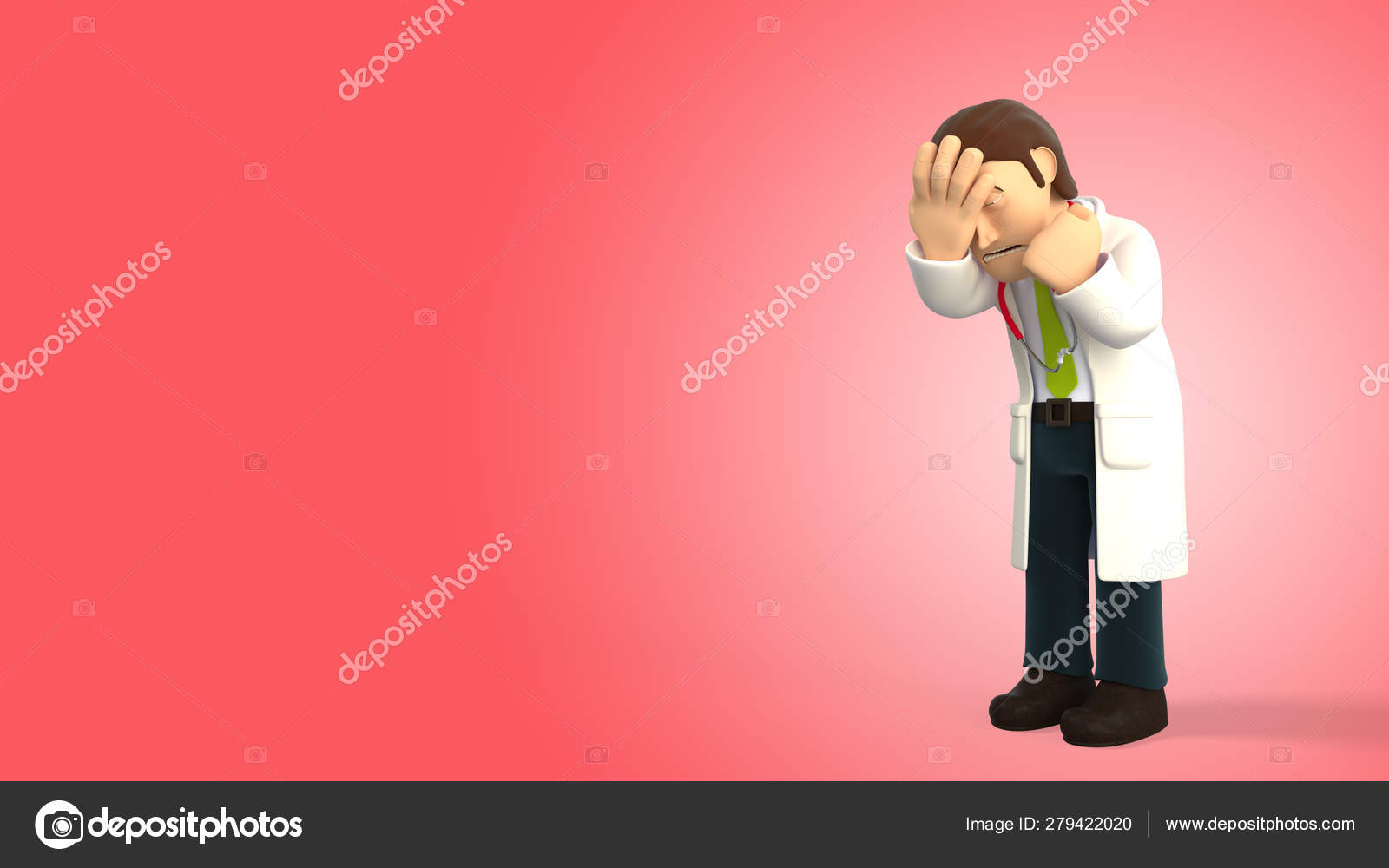 Sad Cartoon Doctor Stethoscope Doing Facepalm Red Gradient Background ...