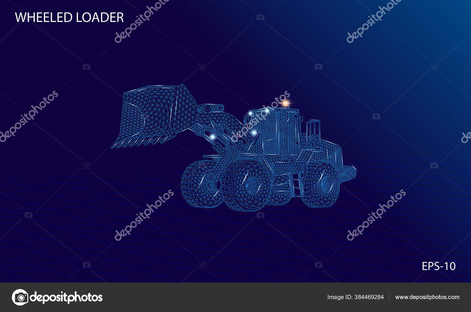 Wheeled Loader Wireframe Konsep Futuristik Vektor Ilustrasi Peralatan ...