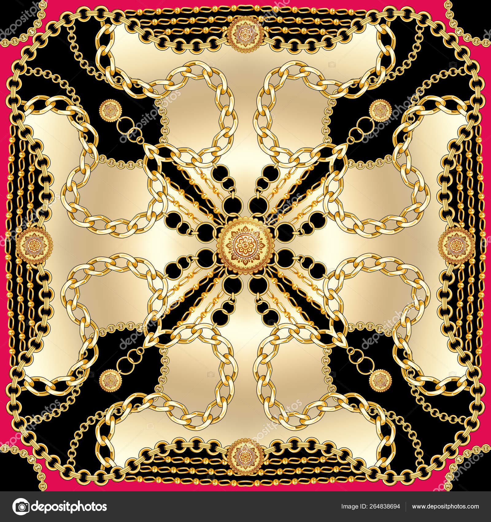 Seamless Golden Chains Pattern Black Background Trendy Repeating Scarf ...