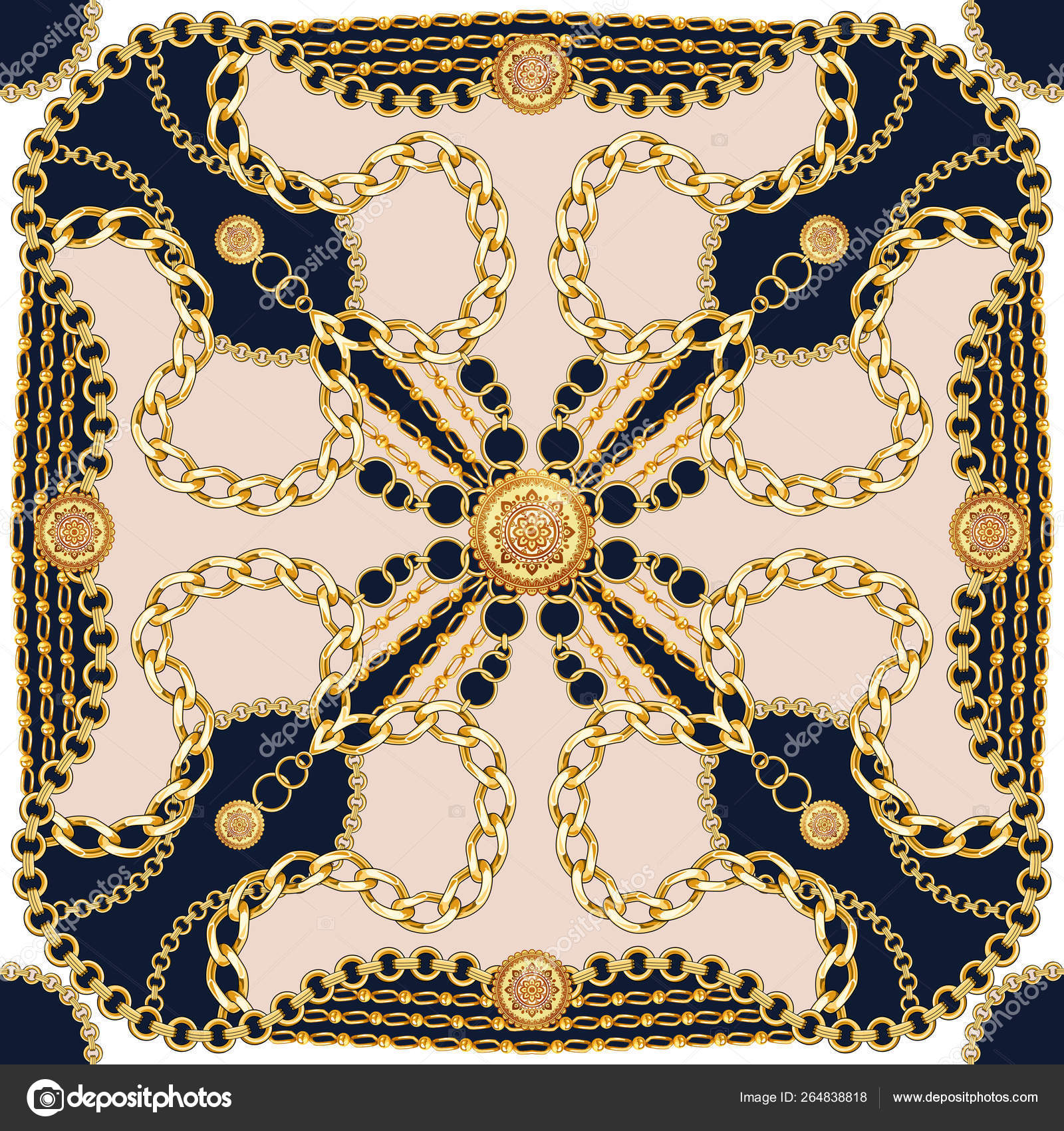 Seamless Golden Chains Pattern Dark Blue Background Ready Fabric Prints — Stock Photo ...