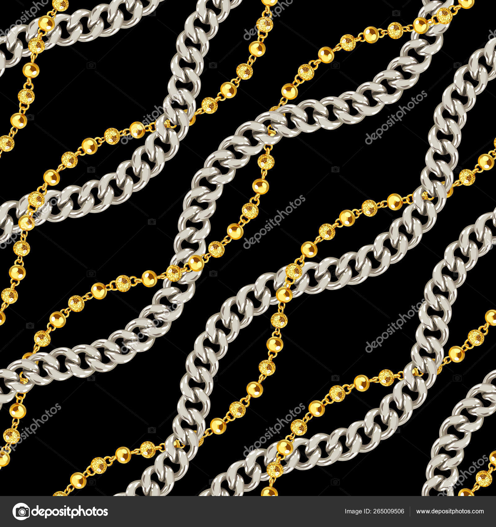 Seamless Gold Silver Chains Pattern Repeat Design Curved Waves Chains ...