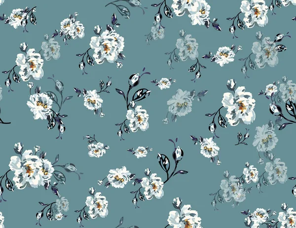 Retro Forest Floral. Seamless Texture Floral Pattern on Mint Background ...
