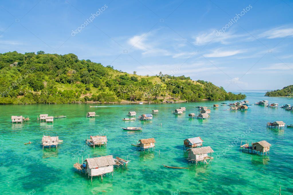 Beautiful Aerial View Borneo Sea Gypsy Water Village Mabul Bodgaya ...