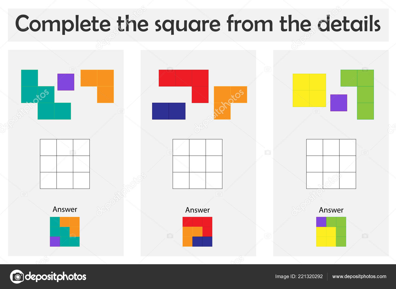 Puzzle Game Colorful Details Children Complete Square Easy Level ...