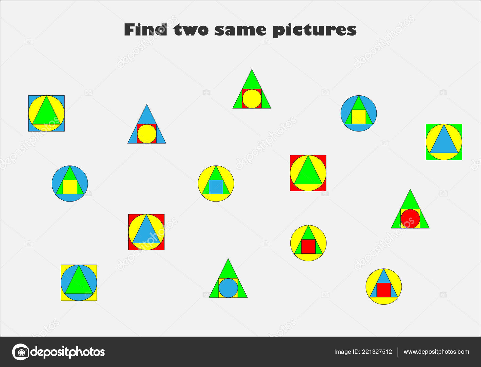Find Two Identical Pictures Fun Education Game Colorful Geometric ...