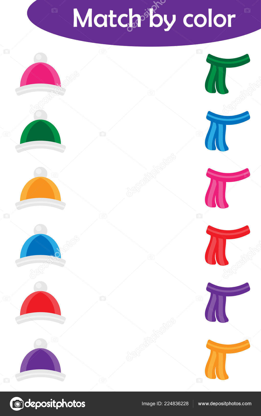 Winter Christmas Matching Game Children Connect Colorful Hats Same ...