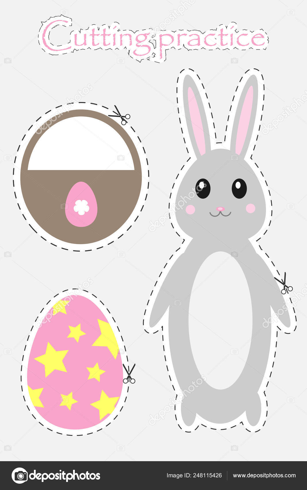 Easter egg, bunny and basket in cartoon style, cutting practice ...