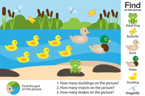 Math puzzle, pond with frog in cartoon style, education game for ...