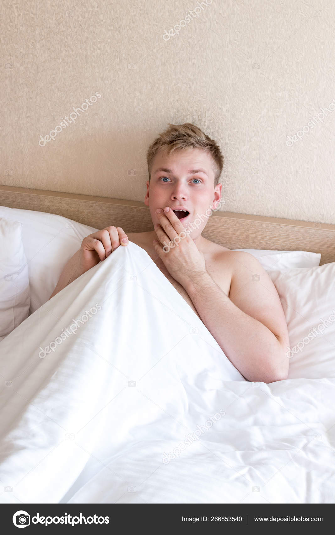 Funny Guy In Bed Under The Blanket After Sleeping Sexual Problems