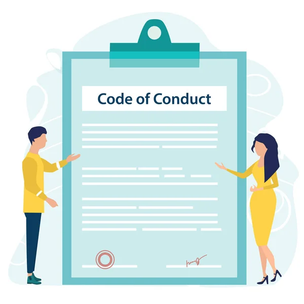 Code of Conduct. Business ethics. Business man and woman looking on ...