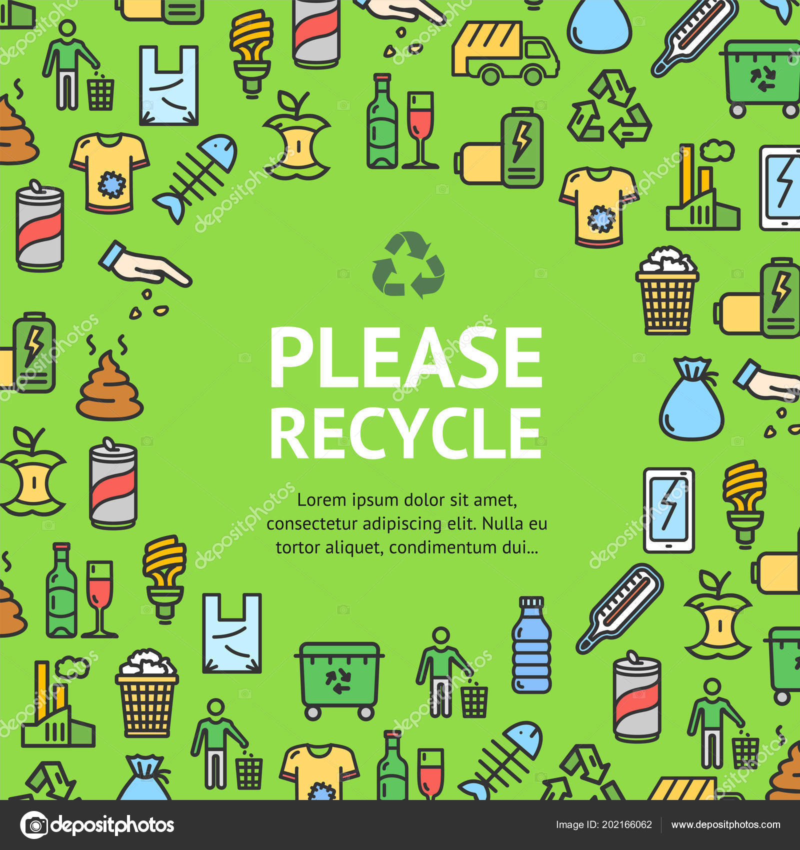 Trash Signs Round Design Template Thin Line Icon Concept. Vector Stock ...