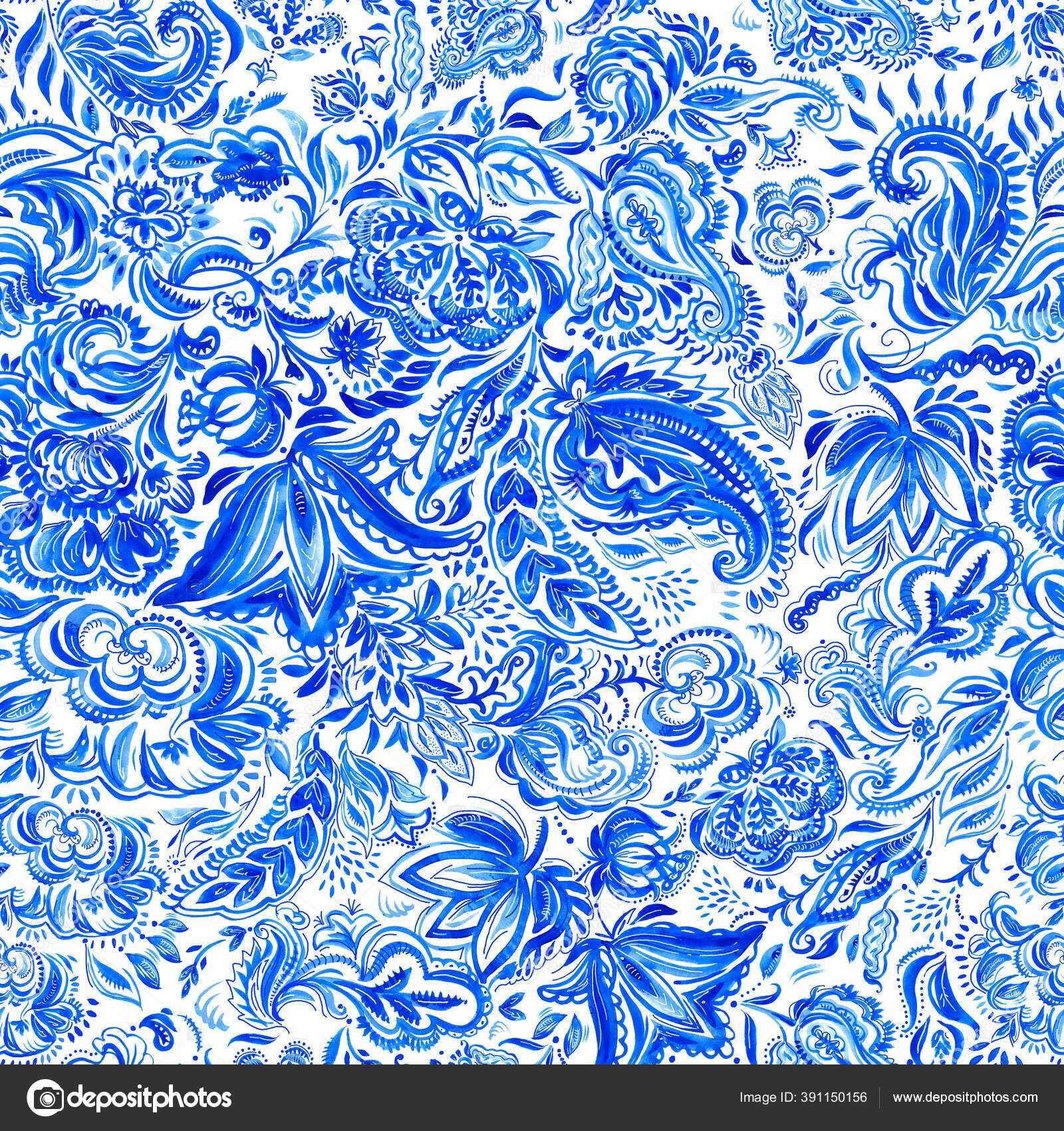 Seamless Texture Blue Floral Pattern White Background Stock Photo by ...