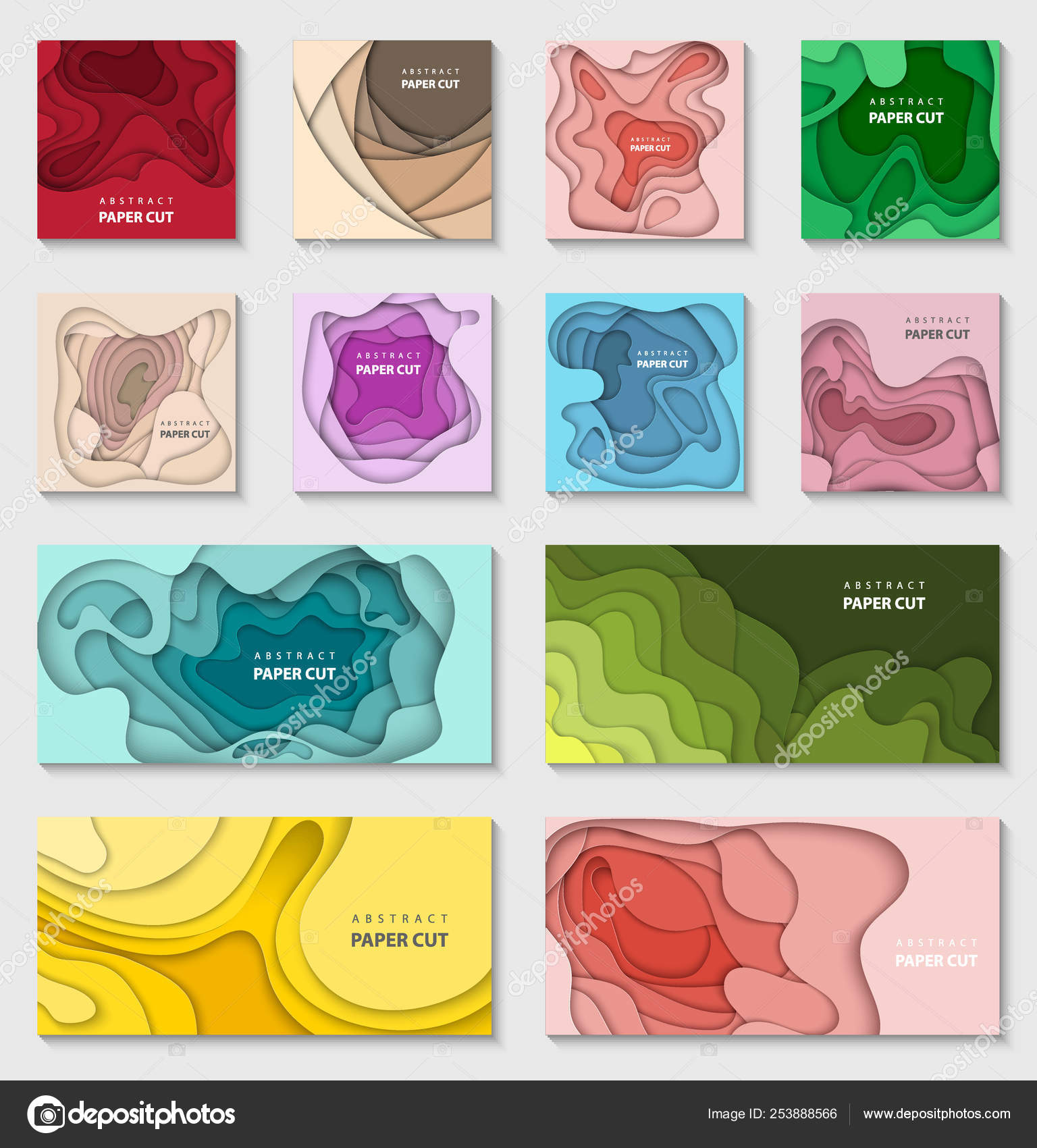 Vector set of 12 backgrounds with gradient colors paper cut shapes ...