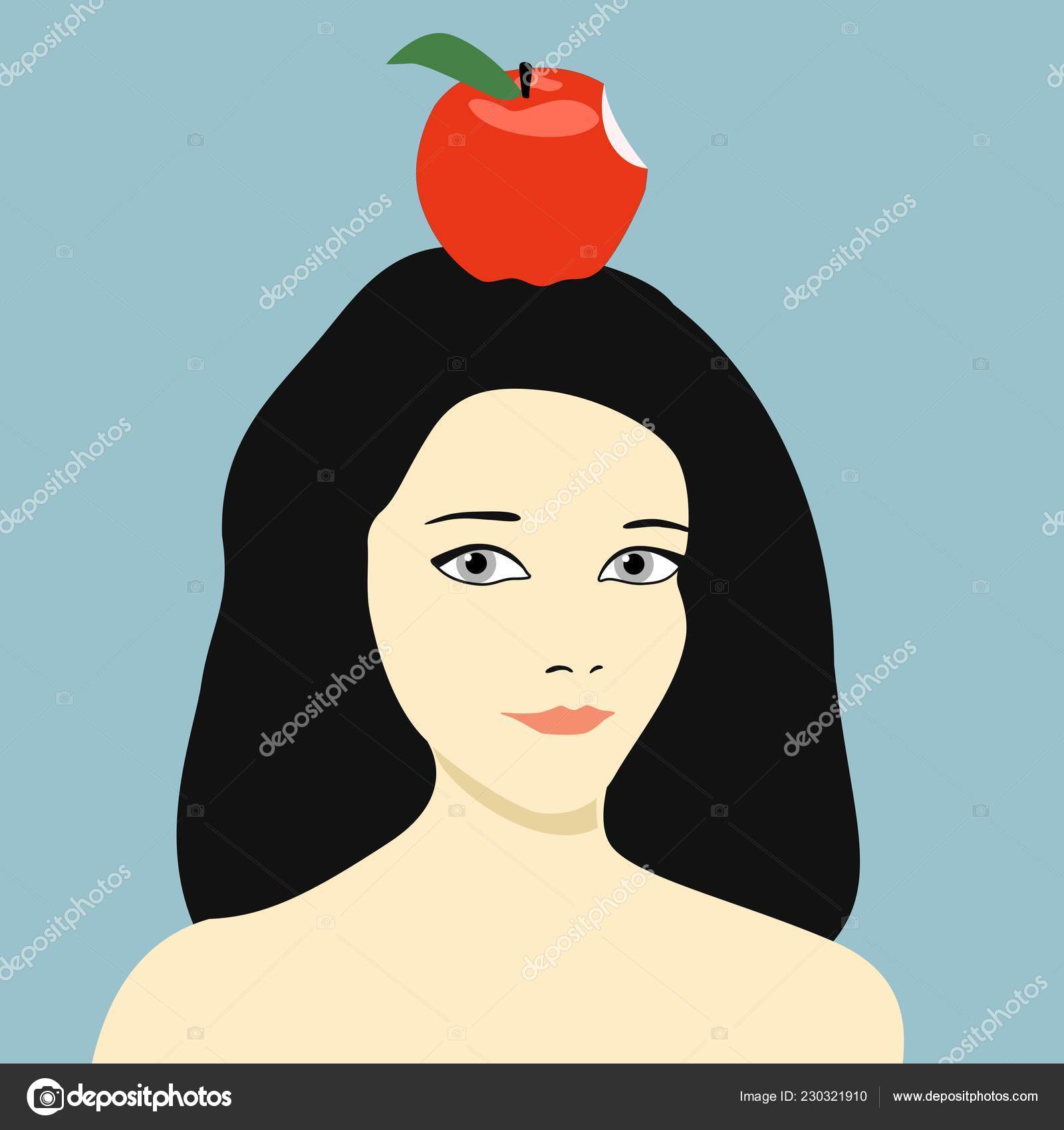 Vector Portrait Illustration Biblical Eve Red Apple Bite Taken Out ...
