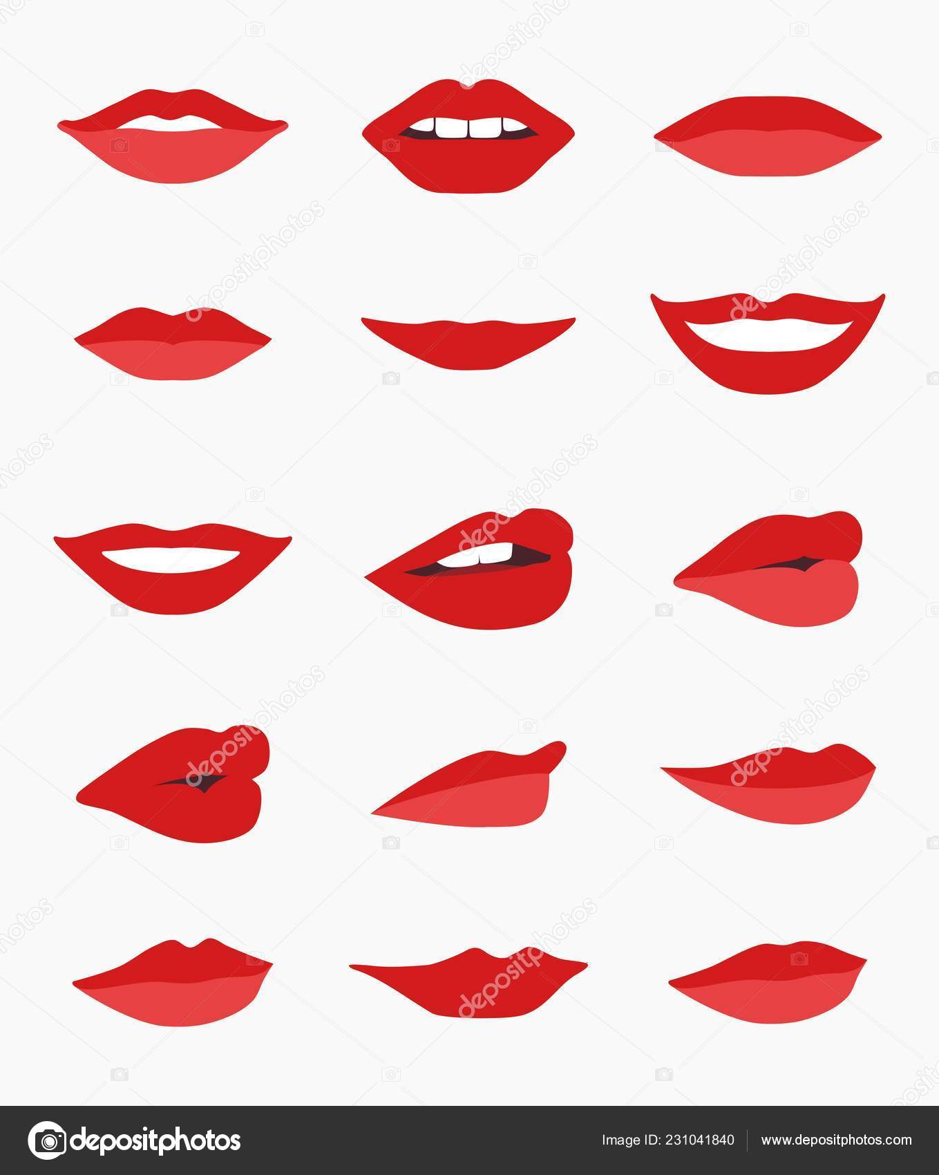 Conjunto Vectorial Labios Bocas Alta Calidad Diferentes Vistas Aisladas ...