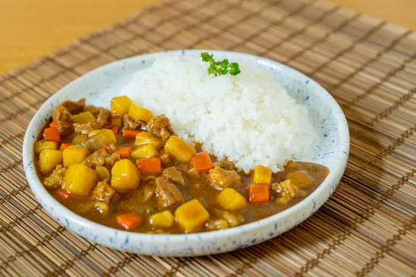 Japanese beef curry served with Japanese Rice close up. Traditional ...
