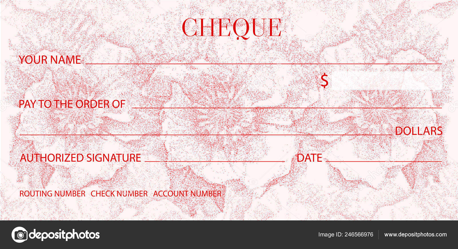 Cheque Check Template Flower Light Pattern Red Floral Watermark ...