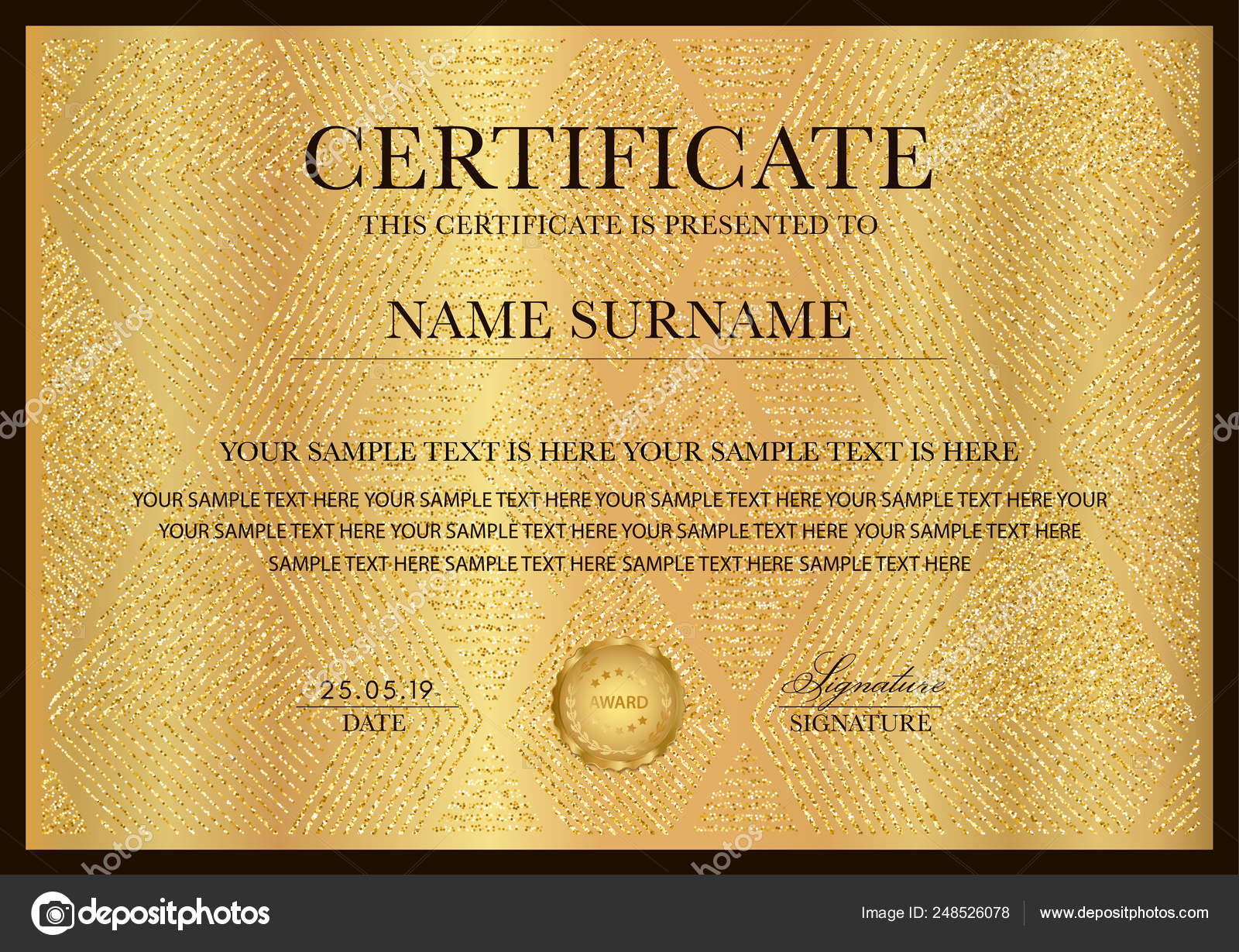 Golden Certificate Template Geometric Triangle Pattern Glitter Texture ...